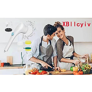 XBllcyiv Electric Cleaning Brush Scrub Brush,Portable Scrub Brush Brush Bring 5 Replaceable Brush Heads,Electric Scrubber Handheld Shower Cleaning Brush for Bathroom/Tub/Wall Tiles/Floor/Kitchen