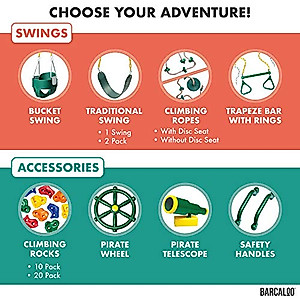 Playground Outdoor Swingset Safety Handle Accessories 4 Pack Color Combo Set – Set of 2 Green & 2 Yellow Grab Handle Safety Bars Equipment for Kids Jungle Gym, Tree House, Monkey Bars, and More