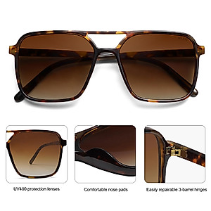 SOJOS Trendy Vintage Aviator Square Sunglasses For Womens Mens Retro 70s UV400 Women Sun Glasses SJ2327 Leopard Brown Grading Lens