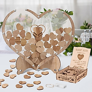 Arespark Wedding Guest Book Alternative, Wood Heart Drop Guest Book for Guests to Sign, Rusitc Wedding Decoration Set for Wedding Reception Baby Shower Birthday Graduation Party Memorial Days