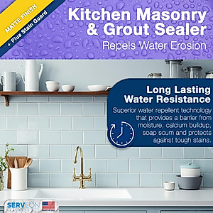 Serveon Sealants Kitchen & Bathroom Sealer Plus Stain Guard (Matte Finish) Commercial Grade Tile Grout Sealer Waterproof Sealant - Granite Countertop Slate Natural Stone Shower Floors (1 Quart) H2900C