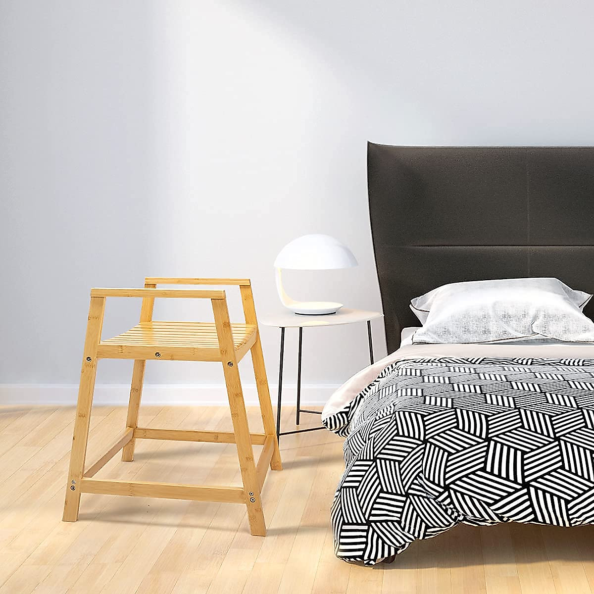 OasisCraft Bamboo Shower Bench, 22" Shower Chair with Free Soap Dish, Waterproof Wood Spa Bath Seat with Arms Wooden Bathroom Stool Shower Seat for Indoor Outdoor