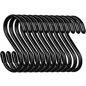 12 Pack S Hooks for Hanging, 3 Inch Vinyl Coated S Hooks Heavy Duty, Steel Metal Black Rubber Coated Closet S Hooks for Hanging Plants Basket Jeans Clothes Bags Jewelry Towels Pot Pan Cups