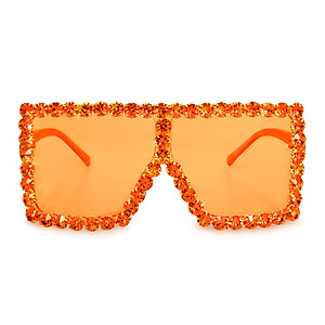 Xpectrum Extra Large Square Elton Crystal Sunglasses Bling Rhinestone Concert Glasses (Orange)