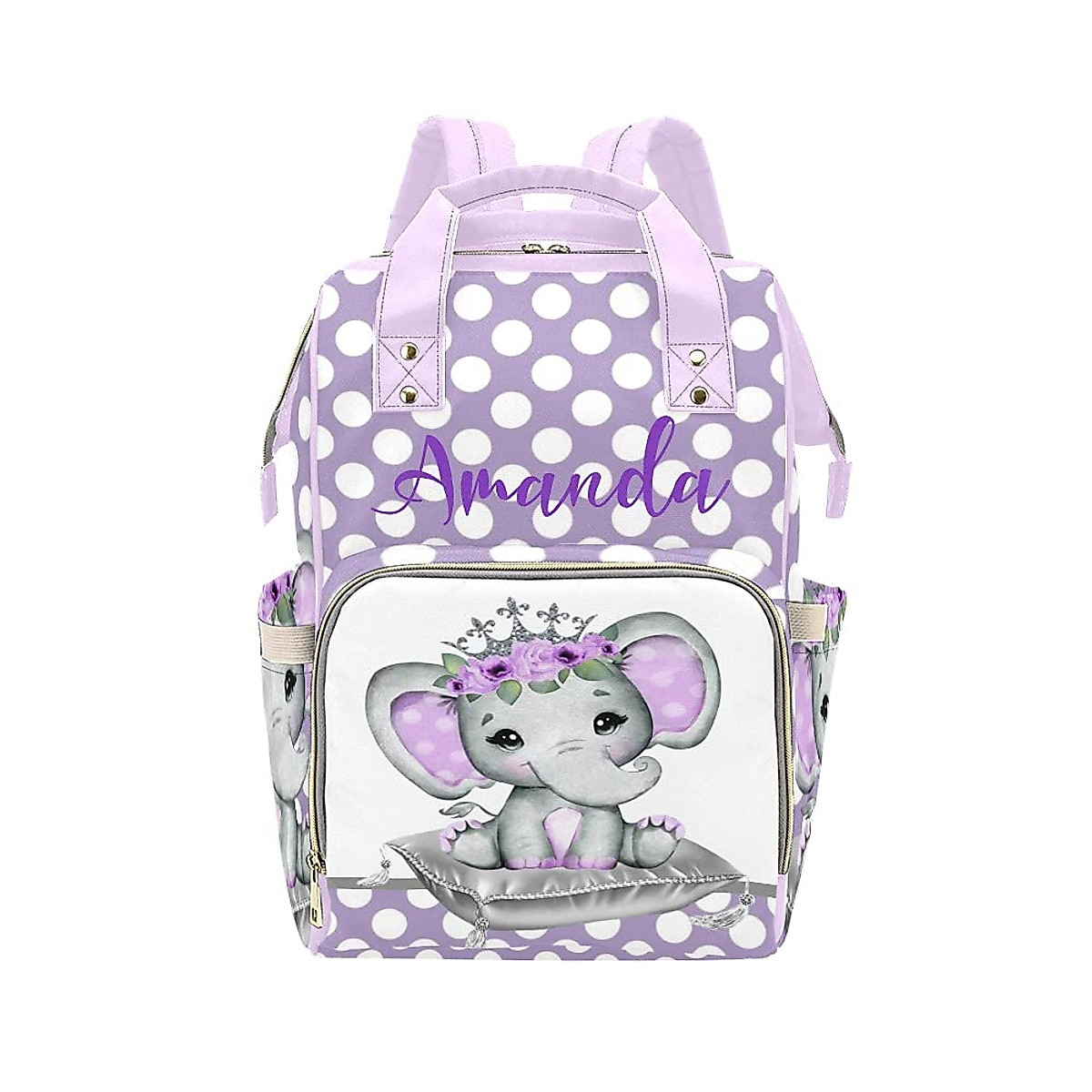 XOZOTY Personalized Cute Purple Elephant Diaper Bag Backpack with Name for Men Women Custom Nursing Baby Bags Shoulders Travel Bag Daypack