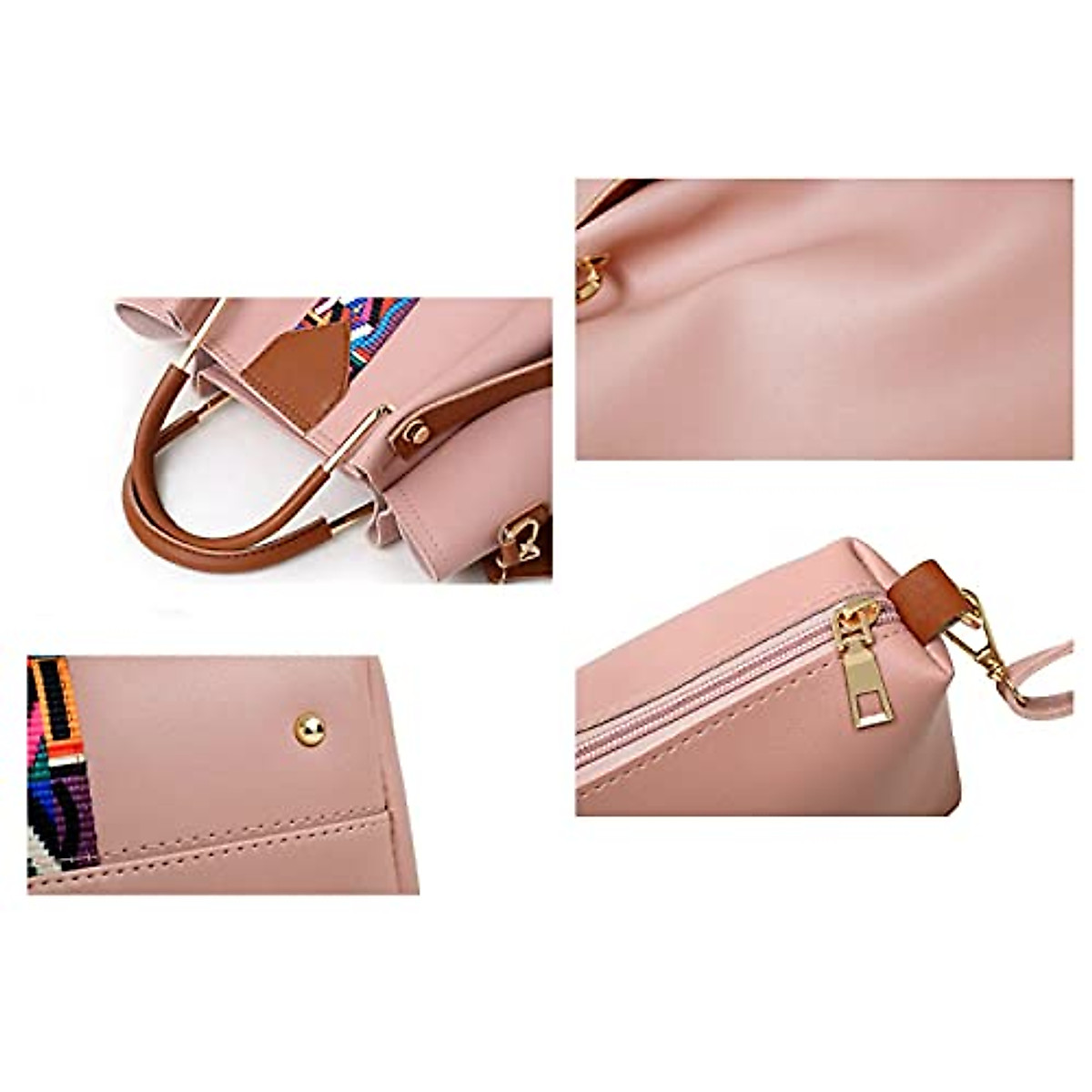 SMALLBLUER 4pcs Hobo Tote and Purse Satchel for Women Top-handle Handbag PU Shoulder Bag Clutch Card Holder-Pink