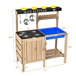 Costzon Mud Kitchen, Wooden Pretend Play Kitchen with Removable Sink, Stoves, Cooking Accessories, Backyard Garden Worktop Toy, Mud Kitchen for Kids Outdoor, Kids Kitchen Playset for Boys Girls 3+