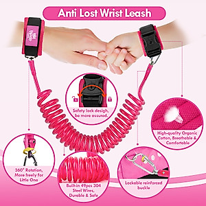 Lehoo Castle Toddlers Leash for Walking + Key Lock Design Anti Lost Wrist Link, 3 in 1 Baby Leash Kids Wrist Link for Toddlers, Safety Harness Belt Strap Wristband (Pink Minnie Toddler Leash)
