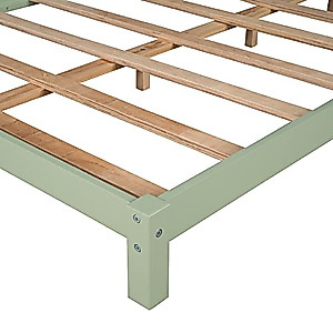 BIADNBZ Full Size Platform Bed Frame with House-Shaped Headboard for Kids Boys Girls Bedroom, Wooden Slats Support, No Box Spring Needed, Green