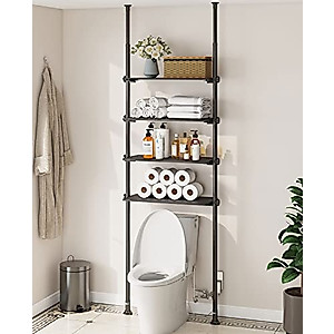 ALLZONE Over The Toilet Storage Cabinet, 4 Tier Over Toilet Bathroom Organizer, Adjustable Bathroom Shelves Over Toilet, Fit Most Showers on Above Toilet Storage, 92 to 116 Inch, Metal Shelves,Black