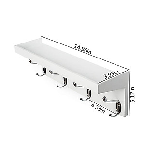 ZGZD White Wall Mounted Coat Rack with Shelf Entryway Hanging Shelves with 4 Double Hooks, Set of 2