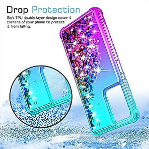 YZOK for Galaxy A03S Case,Samsung 03S Case with HD Screen Protector,Gradient Quicksand Glitter Liquid Floating Waterfall Durable Girls Cute Phone Case for Samsung Galaxy A03S (Teal/Purple)