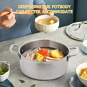 Vivicreate Tri-Ply Stainless Steel Stockpot, Deep Cooking Pot with Lid, Hammered Exterior, Silver (4 Quarts)