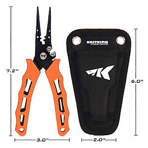 KastKing Cutthroat 7 inch Fishing Pliers, 420 Stainless Steel Fishing Tools, Saltwater Resistant Fishing Gear, Tungsten Carbide Cutters, 7" Straight Nose, Orange