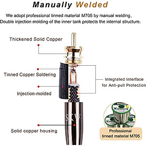 SKW Audiophile Ultra-high Purity Copper Audio Cable 3.5mm Male to 2 RCA Male Audio Auxiliary Stereo Y Splitter Adapter Cable 3.2ft/1M
