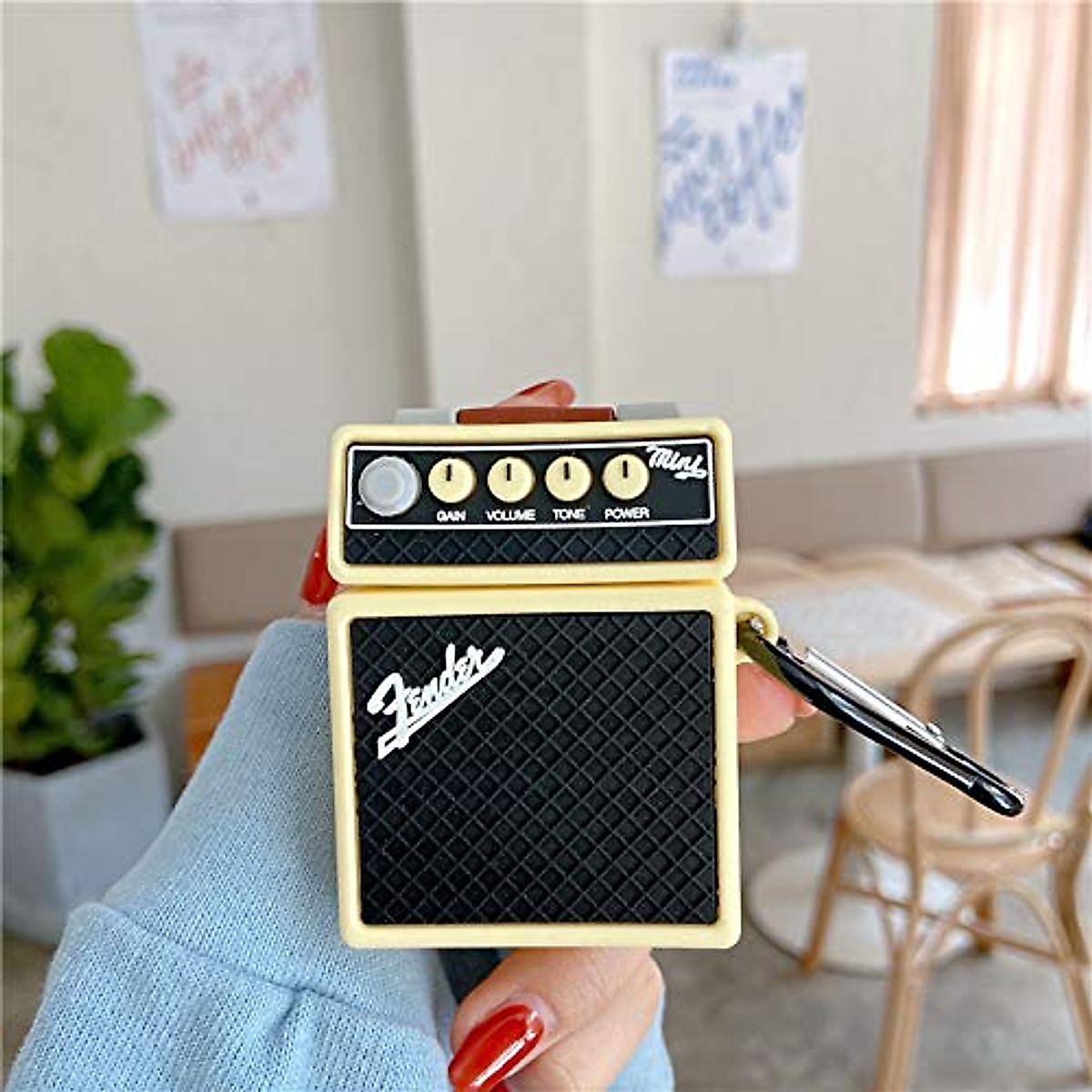 ANYA Case Replacement for AirPods 1&2 Cover Silicone Protective Cute Skin Replacement for Airpod Case Music Wireless Headphone Headset Speaker with Carabiner Black