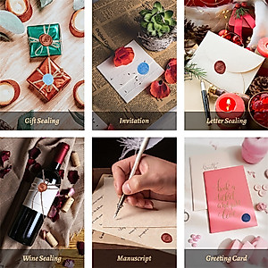 Comealltime Wax Seal Kit with Gift Box, 624 Pcs Wax Seal Beads with 2 Pcs Wax Seal Stamps, Sealing Wax Warmer, Wax Seal Metallic Pen, Envelope, Candles, Wax Seal Stamp Kit for Gift and Craft