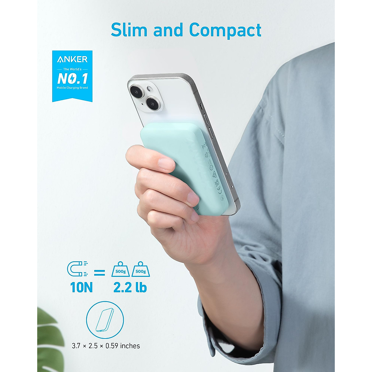 Anker 321 MagGo Battery (PowerCore Magnetic 5K), 5,000mAh Magnetic Wireless Portable Charger, Compatible with iPhone 15/15 Plus/15 Pro/15 Pro Max, iPhone 14/13/12 Series (Green)