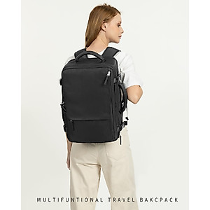 FALARK INC Travel Backpack For Women Men, Carry On Backpack Flight Approved, Waterproof Anti-theft Personal Item Trave Bag With USB Port For Travel, Black