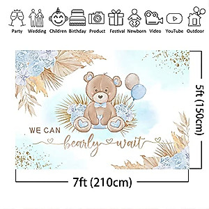 Mocsicka We Can Bearly Wait Backdrop for Boys Boho Chic Blue Flowers Balloons Photography Background Vinyl Boy Lovely Bear Baby Shower Cake Table Decoration Banner (Blue, 7x5ft)