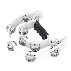 Alomejor Tambourine Half Moon Hand TambourineDouble Row Jingles Tambourine for Musicians Singers Music Classes Bands(White)