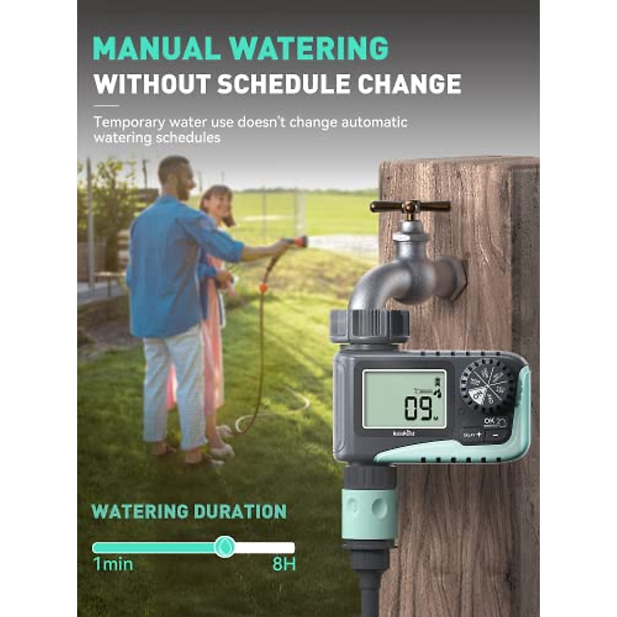 RAINPOINT Sprinkler Timer, Programmable Water Timer for Garden Hose, Outdoor Hose Timer with Rain Delay/Manual Watering System, Digital Irrigation Timer System for Yard, Lawns, 1 Outlet