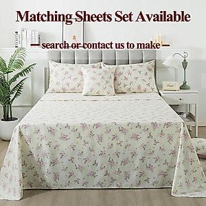 FADFAY Rose Floral Duvet Cover Set Pink Grid Cotton Girls Bedding with Hidden Zipper Closure 3 Pieces, 1duvet Cover & 2pillowcases,King/California King Size