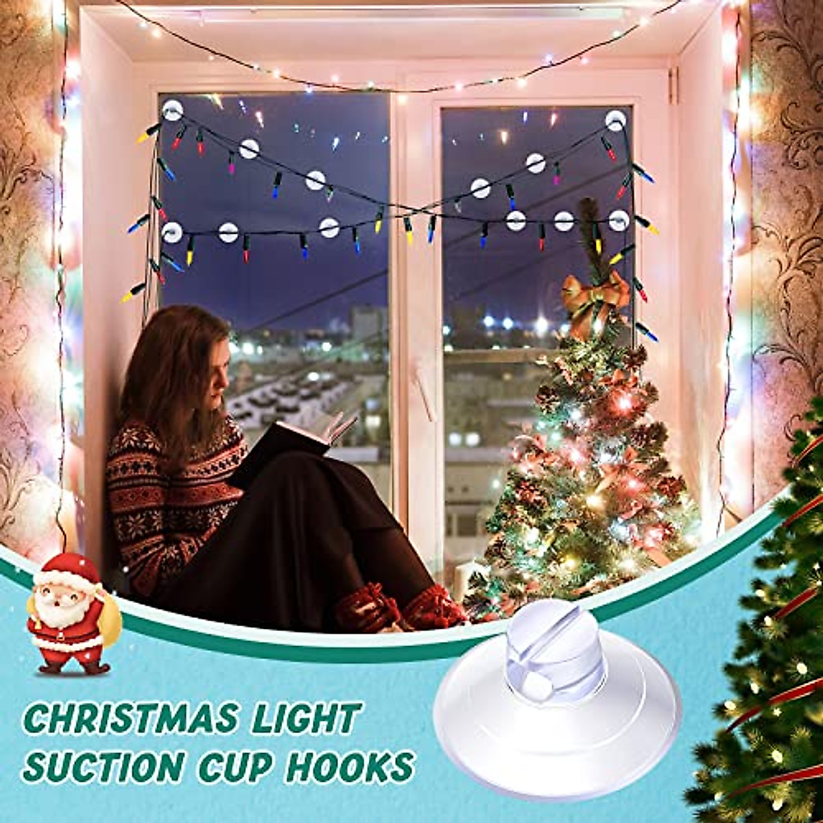 Sieral 225 Pcs Christmas Light Suction Cups String Cup Hook Shower Caddy Connectors Heavy Strength Duty Mini Clear Plastic Transparent Window with