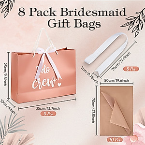 8 Pcs Bridesmaid Gift Bags I Do Crew Wedding Gifts Bags with Tissue Paper Ribbon for Wedding Day Bachelorette Party Bridal Party Favor Team Bride Bridal Shower Gift Bag, Rose Gold