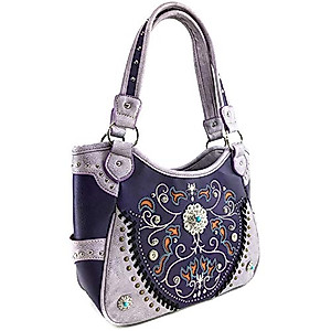 Zelris Spring Bloom Western Concho Women Conceal Carry Tote Handbag Purse Set (Purple)