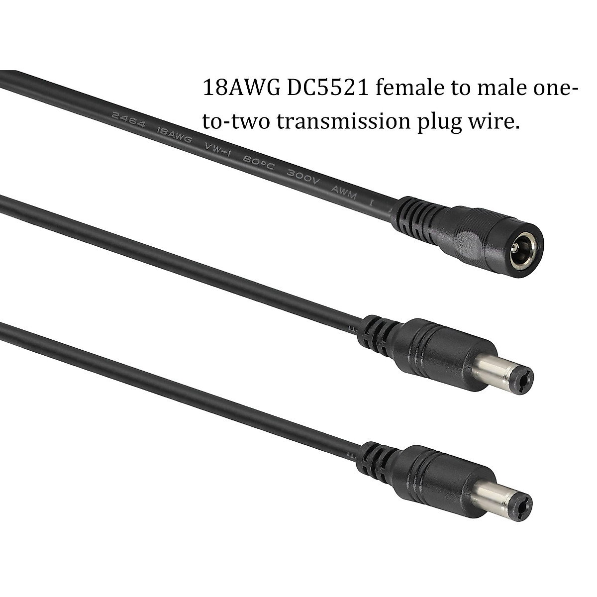 HCFeng DC Power Y Splitter Cable,DC 5.5mm x 2.1mm 1 Female to 2 Male Power Cord 18AWG 12v DC Extension Cord Cable for CCTV Security Camera, DVR, HDVD, LED Strip Light(2pack/1.6ft)