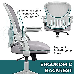 SMUG Home Office Ergonomic Desk Mesh Computer Modern Height Adjustable Swivel Chair with Lumbar Support/Flip-up Arms, Grey, 23.8D x 23.2W x 39.8H