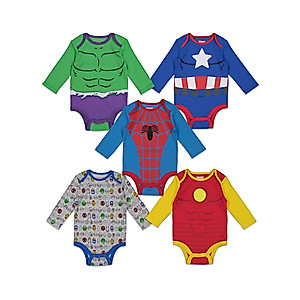 Marvel Baby Boys 5 Pack Bodysuits Hulk Spiderman Iron Man Captain America 3-6 Months