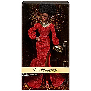 Barbie Signature 40th Anniversary First Black Doll, Approx. 12-in, Wearing Red Gown, with Accessories, Doll Stand and Certificate of Authenticity