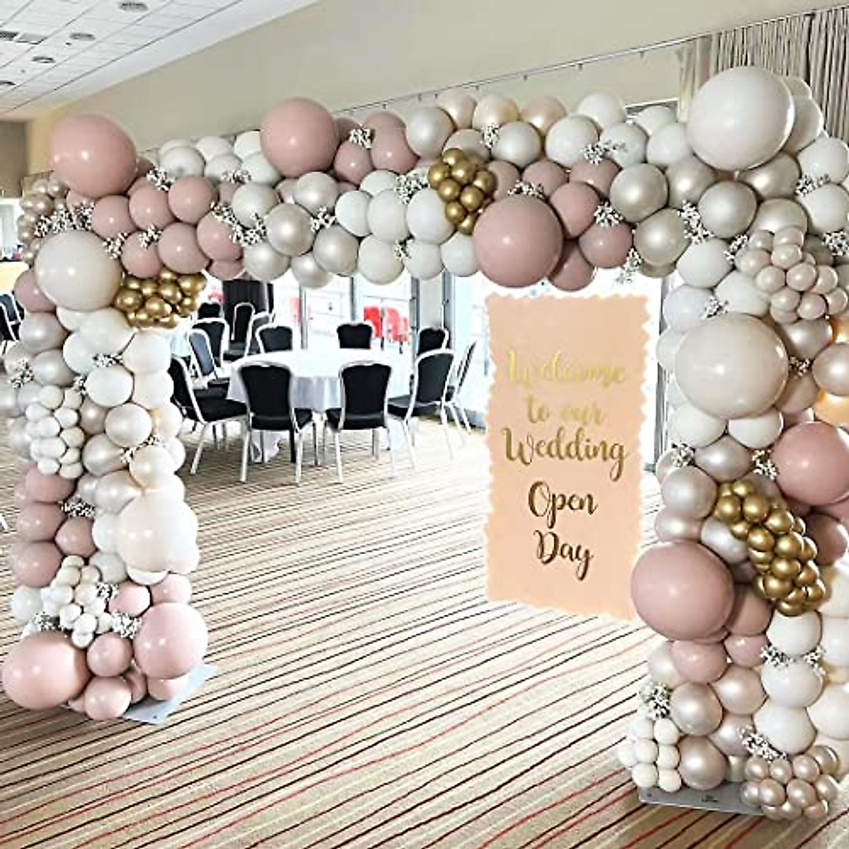 Berichest Double-Stuffed Dusty Pink and Pearl Ivory White Balloon Garland Arch Kit, Metallic Golden Balloons for Baby Shower Birthday Bridal Engagement Anniversary Party Backdrop Decoration