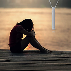 Bar Urn necklace for ashes 925 Sterling Silver Simple cylinder Memorial Keepsake Minimalist Cremation Jewelry pendant necklace for men(Silver)