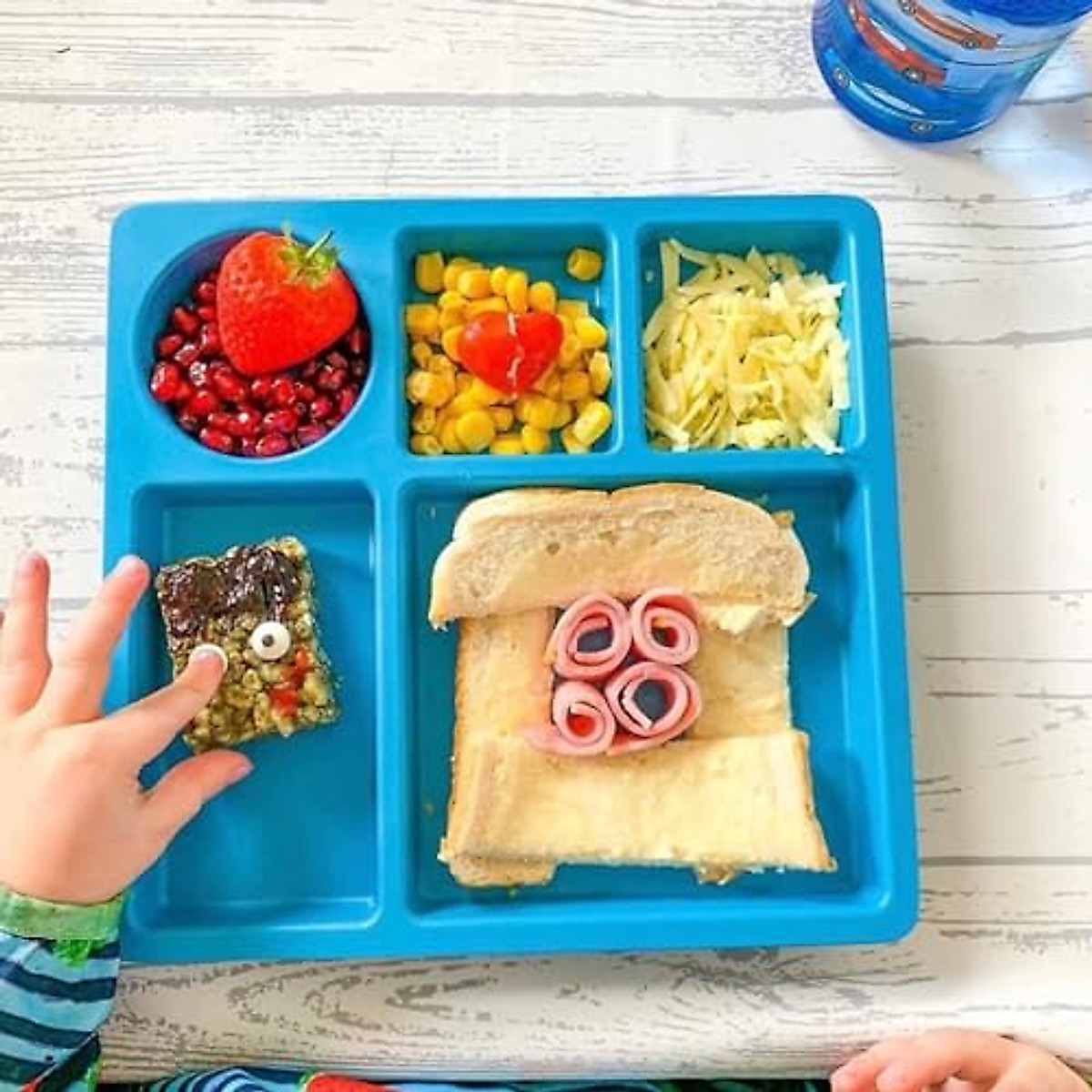 bobo&boo Bamboo Kids Divided Bento Plate, Sectioned Toddler Plate, Children’s Compartment Plates, 5 Portioned Sections, Mix and Match, Dolphin Blue