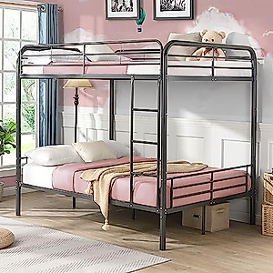 FUSVZ Metal Full Over Full Bunk Beds for Adults, Modern Style Metal Bunk Bed Full Over Full Size, Heavy-Duty Bunk Beds Frame with Ladders for Kids Boys Girls Teens Adults, Weight Capacity 500LBS