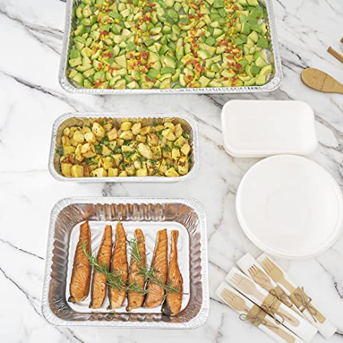 Restaurantware Foil Lux 12.5 x 6.5 Inch Loaf Foil Pans 25 Oven-Ready Foil Trays Lids Sold Separately 1/3 Third-Size 5 LB Silver Aluminum Disposable Baking Pans Freezable