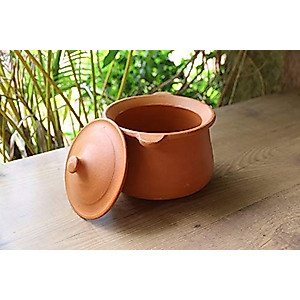 Village Decor Earthen clay cooking pot with lid (Porridge pot-2.1qt)