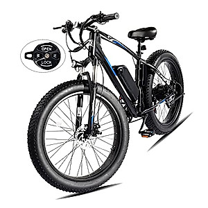 PEXMOR Electric Bike for Adult, 26" Fat Tire Electric Mountain Bike 500W EBike 48V 13AH Removable Battery, 20MPH Adult Electric Bicycle Lockable Suspension Fork, Beach Snow E-Bike Shimano 7 Speed