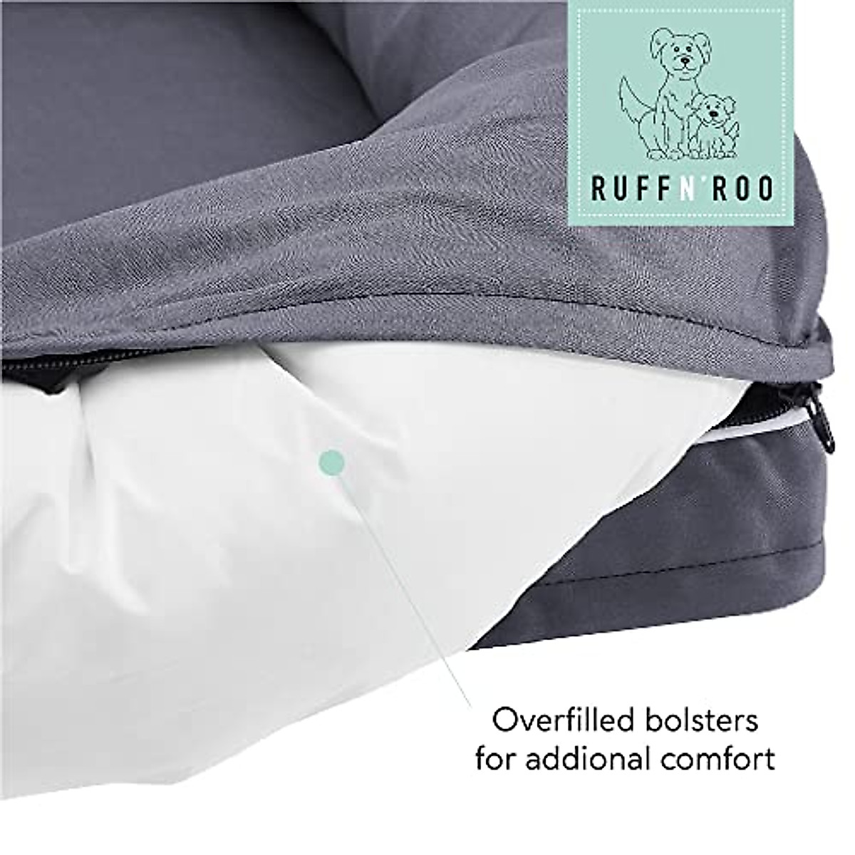 Classic Brands Ruff n' Roo X-Large Waterproof Bolster Cotton and Memory Foam Dog Bed with Non-Slip Bottom, Grey