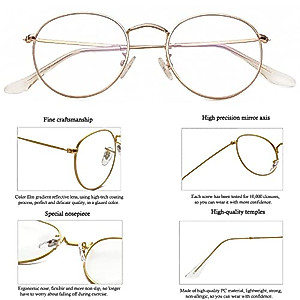 HJSTES Round Blue Light Glasses for Women Men Retro Circle Clear Lens Metal Frame Eyeglasses (Rose Gold)