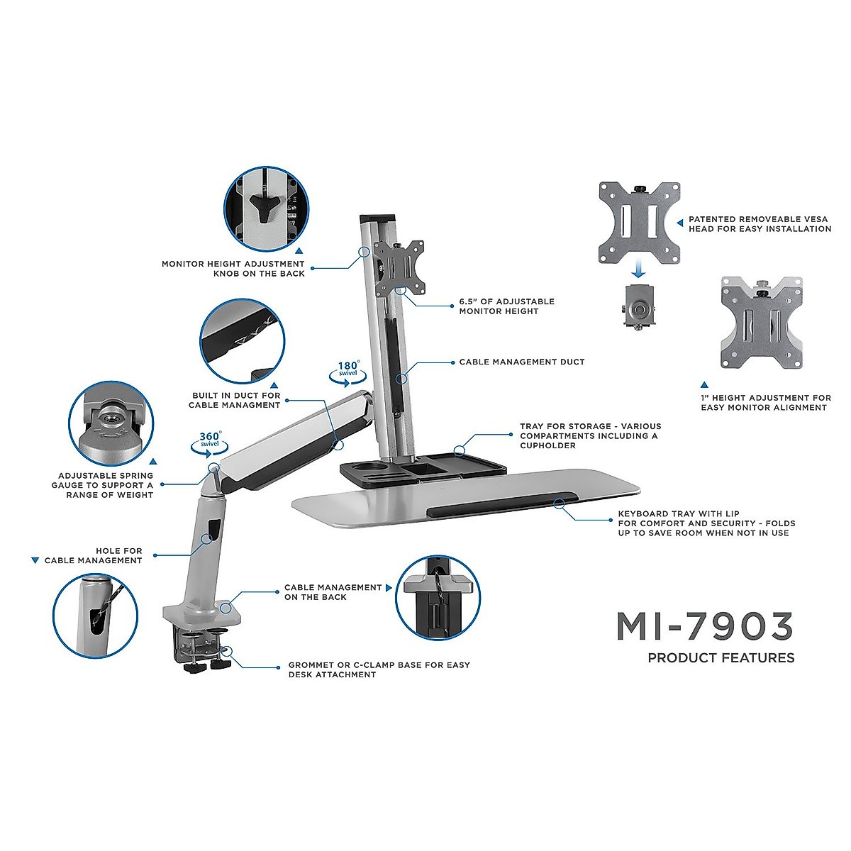 Mount-It! Sit Stand Workstation for Single Monitor and Keyboard - Height Adjustable Standing Desk Mount with Monitor Mount and Keyboard Tray