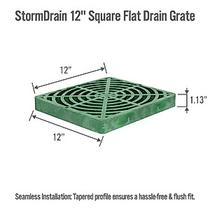StormDrain 12" Outdoor Catch Basin Flat Square Grate Cover - Superior Strength and Durability, Green