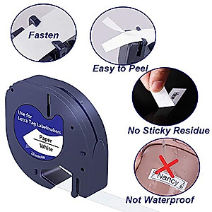 Weemay Compatible LT Paper Label Tape Replacement for Dymo Letratag Refills White Tape 12mm x 4m 91330 10697 (S0721510) Self Adhesive Paper Tape for LetraTag LT-100T LT-100H Label Machine, 8 Pack