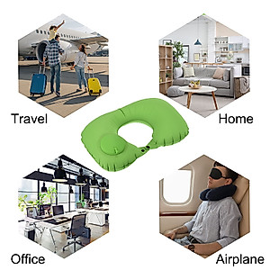 PATIKIL Travel Pillow, Inflatable Plane Sleeping Pillow Head Neck Support Pillows for Travel Airplane Office, Green