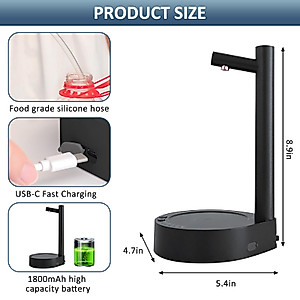 5 Gallon Water Dispenser, Desktop Water Dispenser Countertop Water Pump Electric, Portable Water Dispenser USB-C Charging for Indoor Outdoor Using - Black