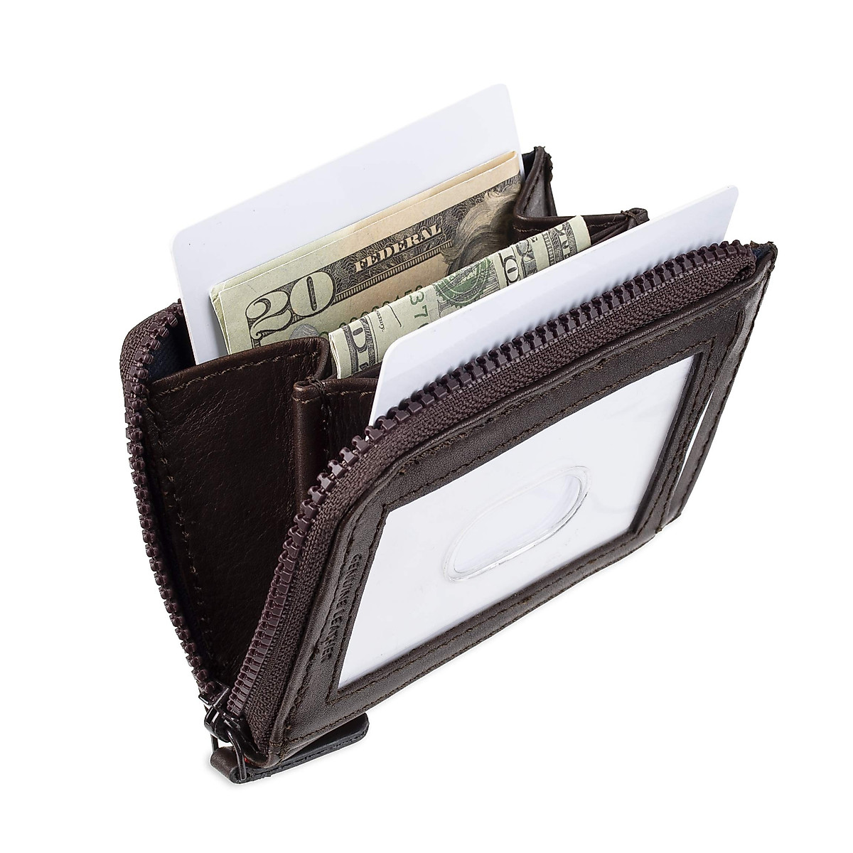 Damen + Hastings Men's RFID Zip Around Card Case Wallet, Brown, One Size