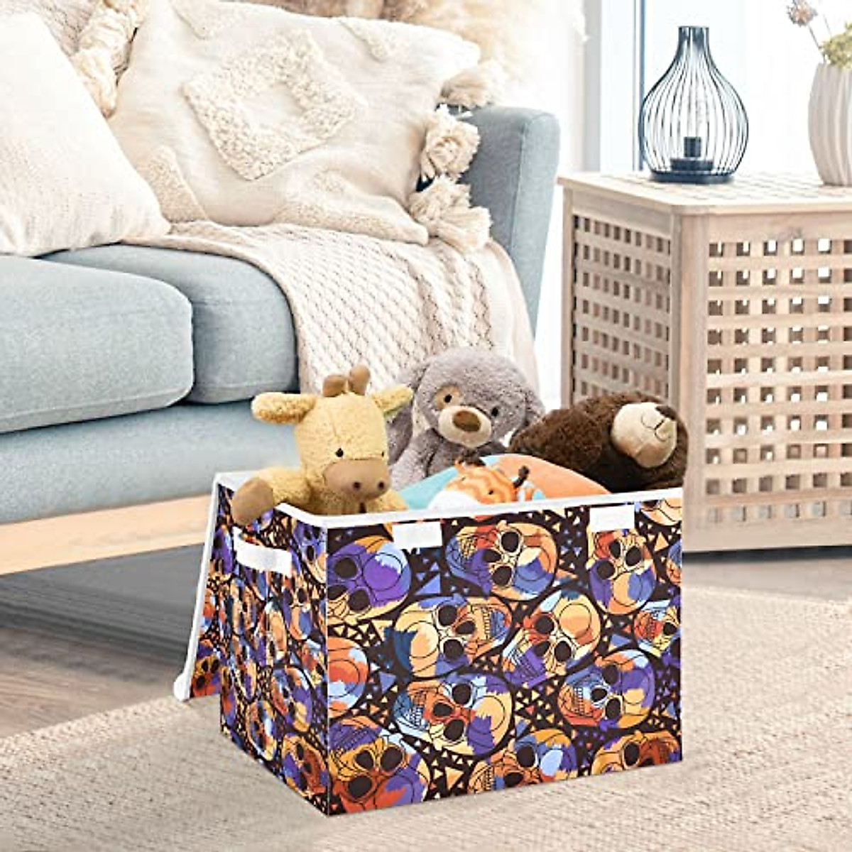 innewgogo Skull Purple Shadow Storage Bins with Lids for Organizing Closet Organizers with Handles Oxford Cloth Storage Cube Box for Books